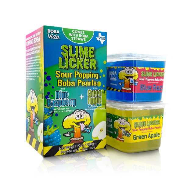 Slime Licker Sour Boba Pearls 2/11oz Tubs Blue Raspberry & Green Apple ...