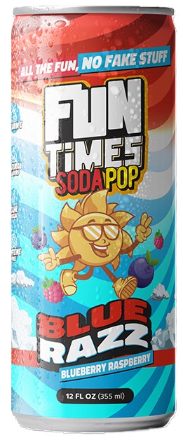 Fun Times Soda Pop - Blue Razz, 12fl oz Can - Grandpa Joe's Candy Shop