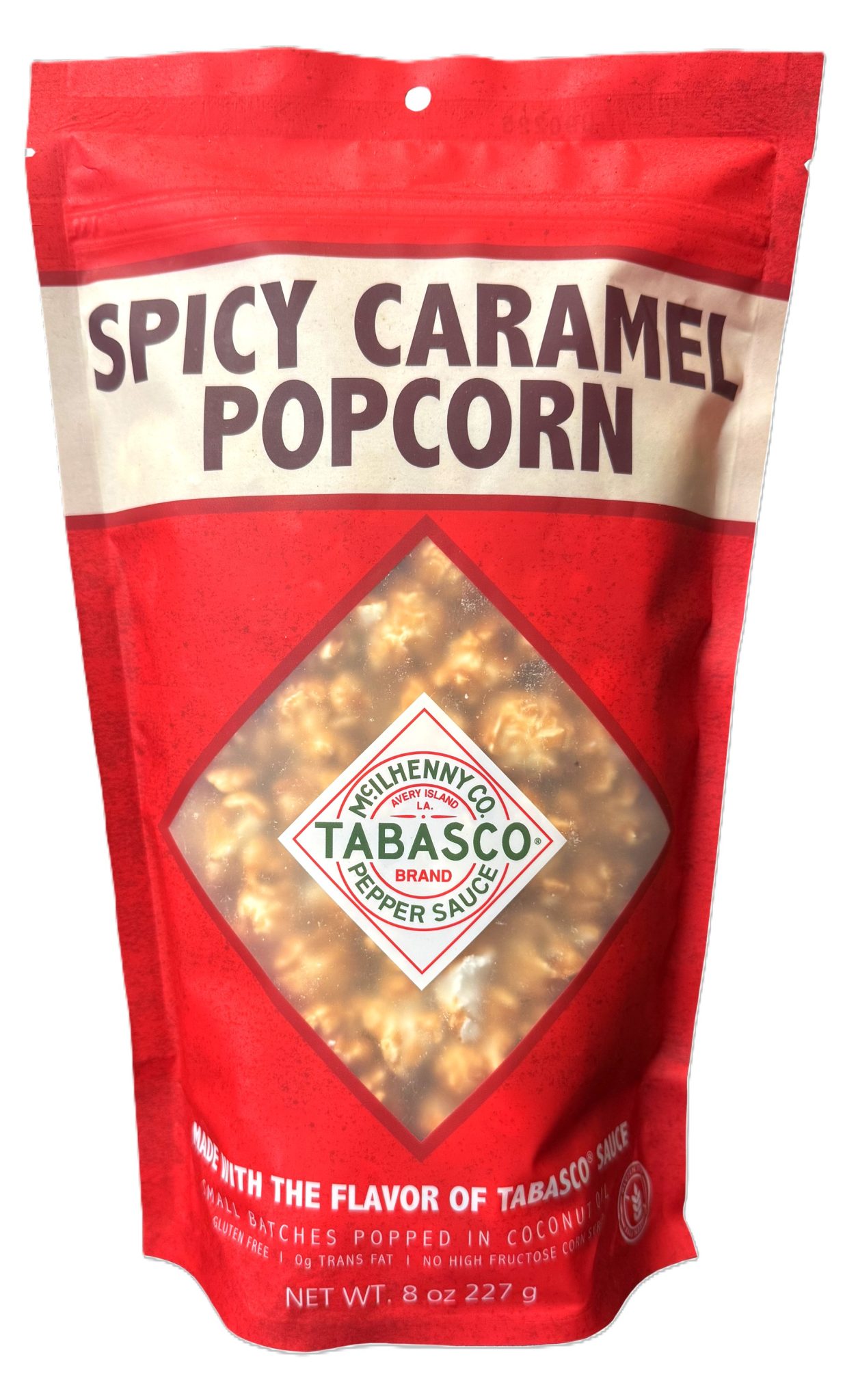 Tabasco Spicy Caramel Popcorn 8oz Bag - Grandpa Joe's Candy Shop