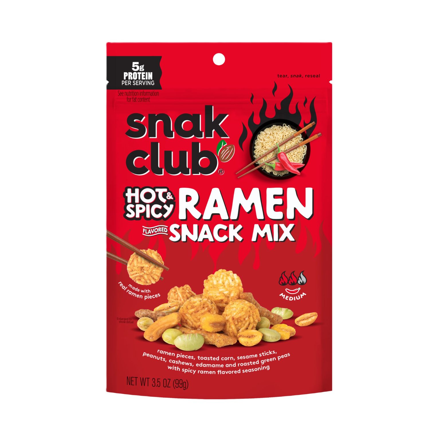 Snak Club Hot & Spicy Ramen Snack Mix 3.5oz Bag - Grandpa Joe's Candy Shop
